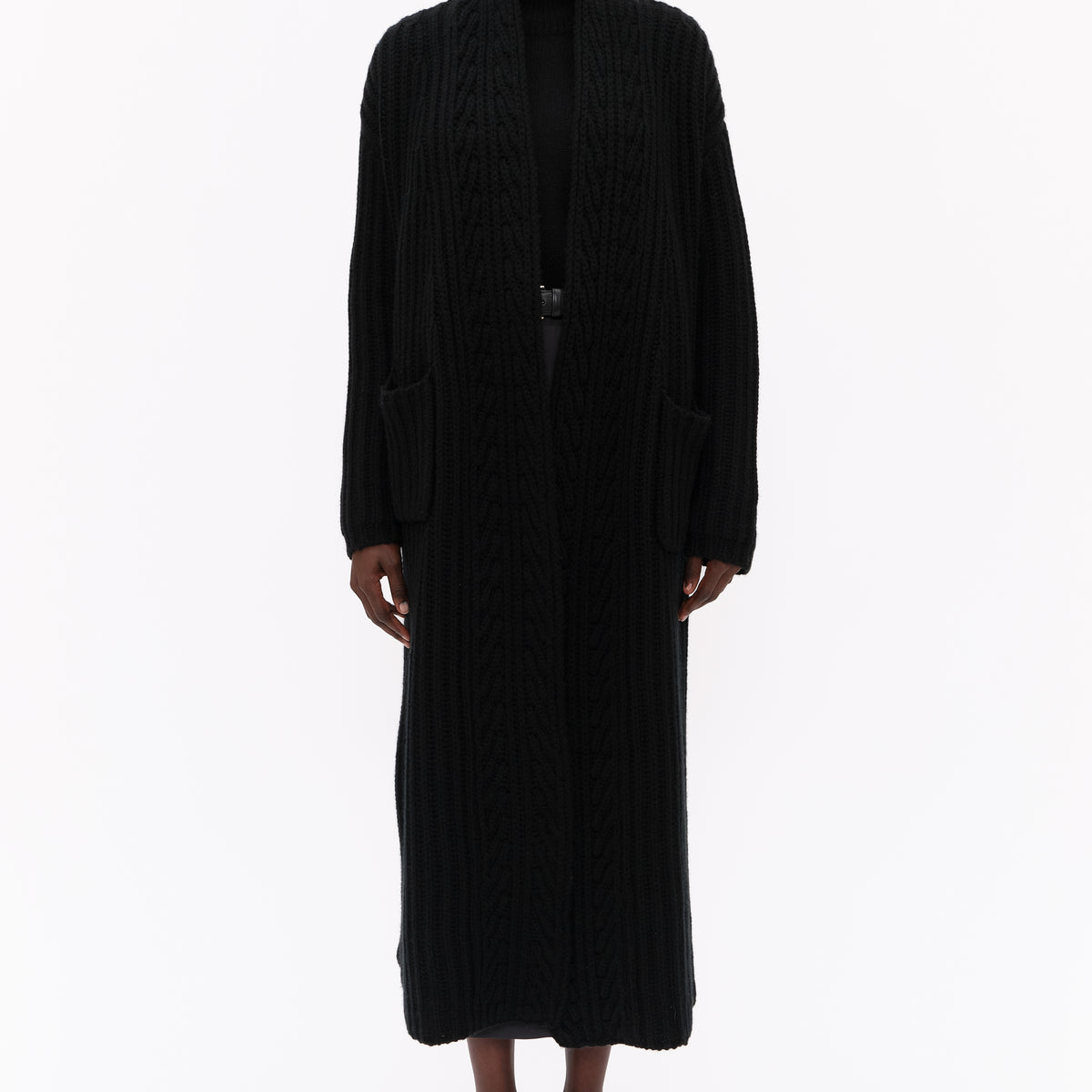 Greta Long Ribbed Cashmere Cardigan in Black for Women | arch4