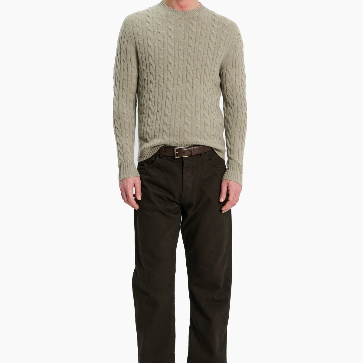 Duke Street Cable Cashmere Sweater in Olive Grey | arch4